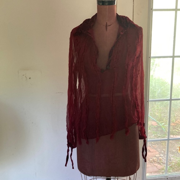 Tops | Haley Bob Vintage Top From France Sheer Maroon Velvet Collar And ...